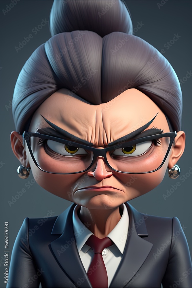 Angry Female Boss 3d Cartoon, Generative AI Stock Illustration | Adobe ...