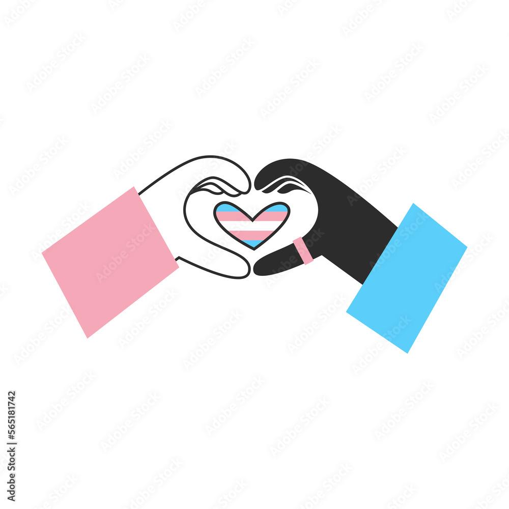 Black and white hands with transgender flag heart and symbol. Trans day ...