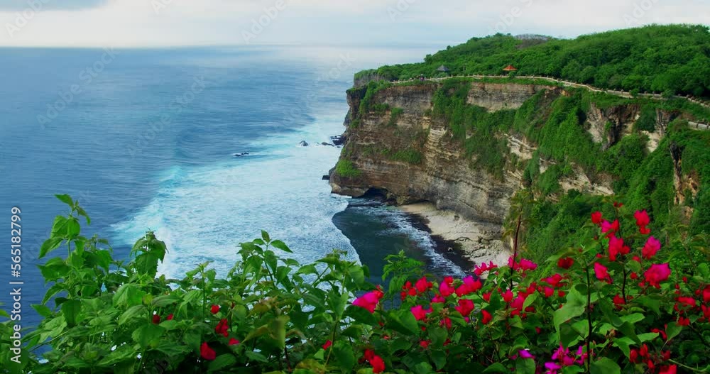 Sheer cliffs on the Indian Ocean in Uluwatu Hindu Temple Pura Bali ...