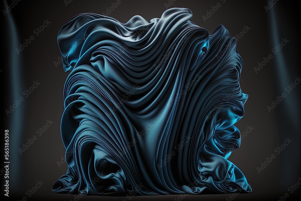 fabric twisted into an abstract shape, floating in the air like a ...