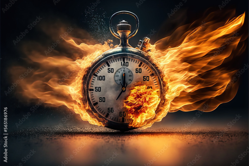 Clock on fire, fiery clock represents time's fragility. Generative AI ...