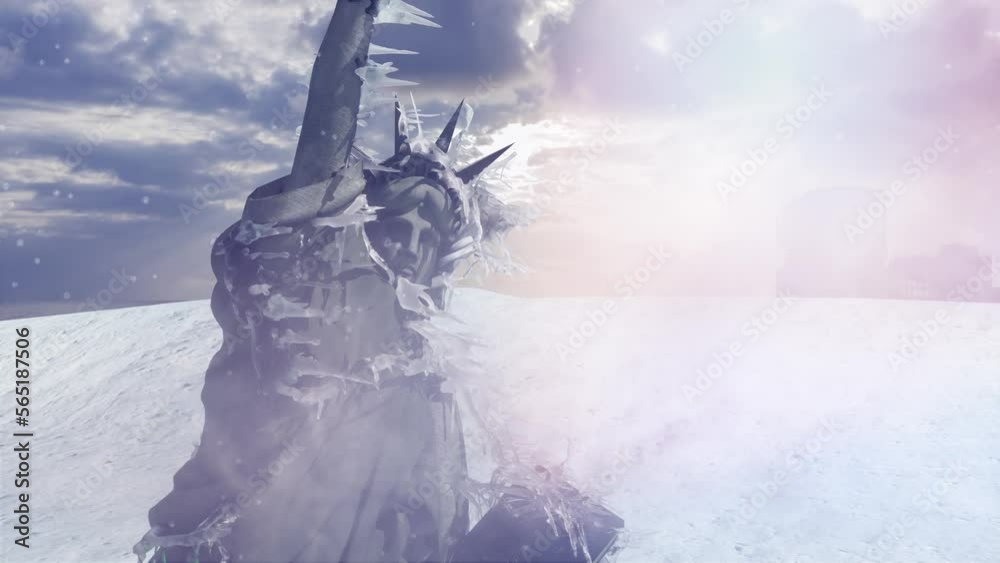 the frozen Statue of Liberty in ice in New York as a symbol of global ...