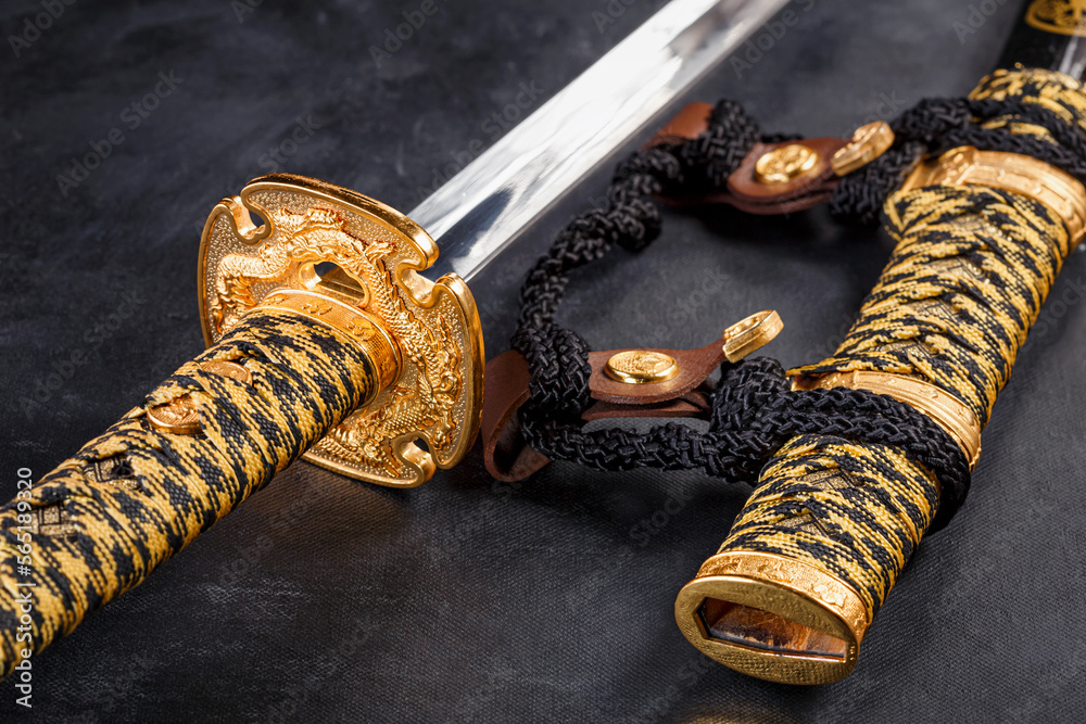 Japanese samurai katana sword and scabbard close up. Photo of a weapon ...