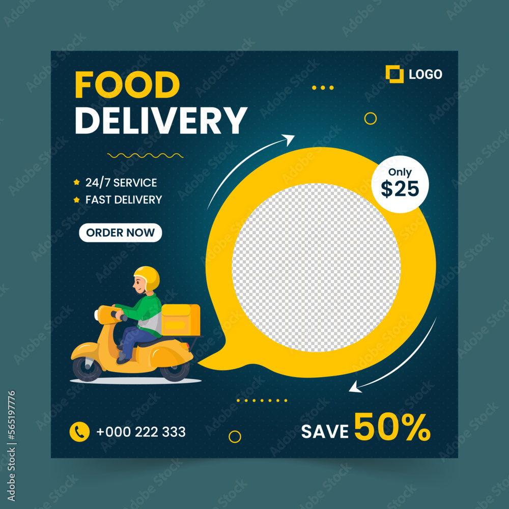 Food Delivery Service Promotion template. Social Media Post. social ...