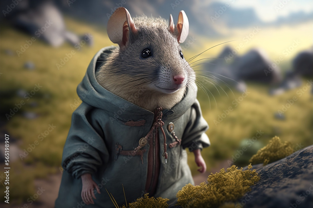 A rat is wearing a picnicker's clothes, preparing for an adventure in ...