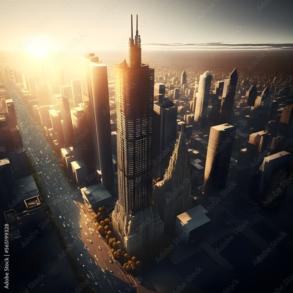 melbourne city aerial view sunlight fall on skyscraper rugged unreal engine hyper realistic ...