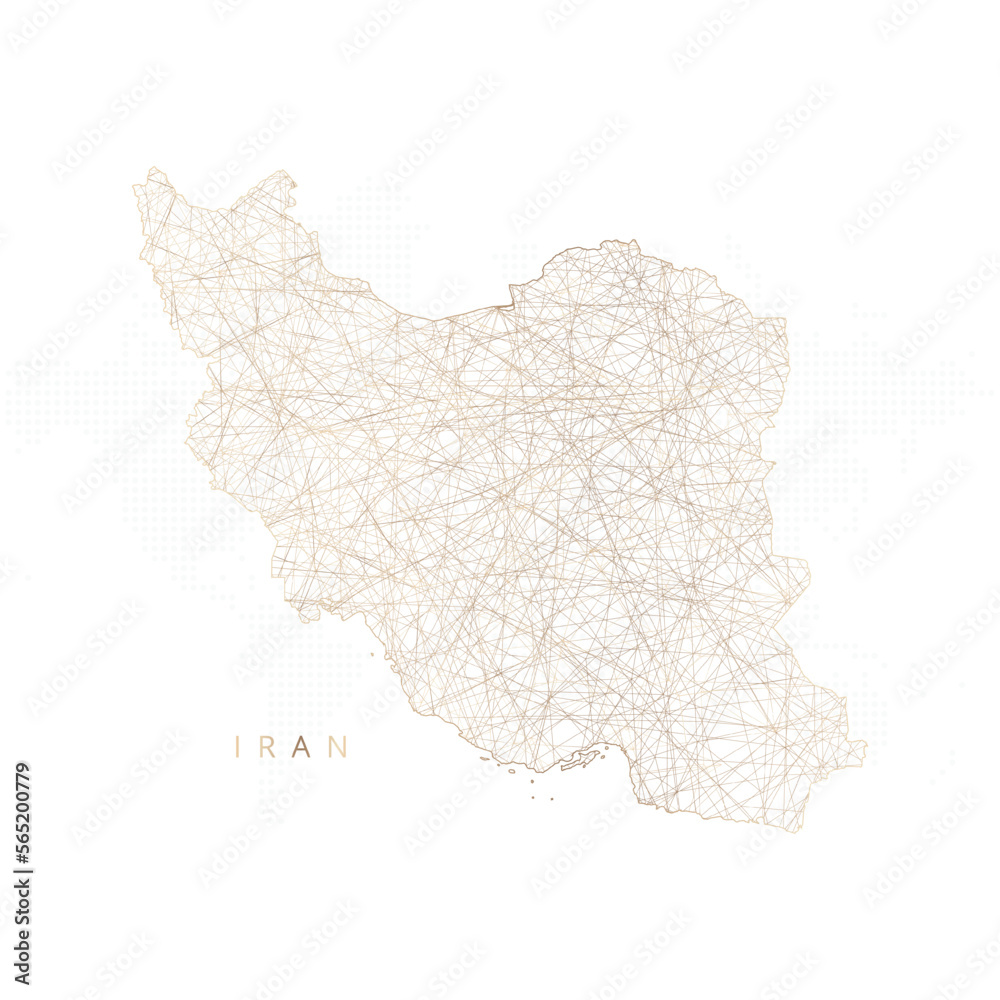 Low poly map of Iran. Gold polygonal wireframe. Glittering vector with ...
