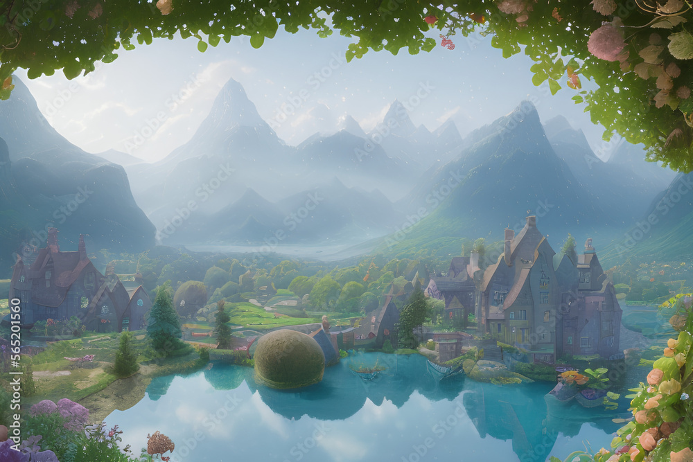 Un mundo de fantasía digno de una pelicula animada ilustração do Stock ...