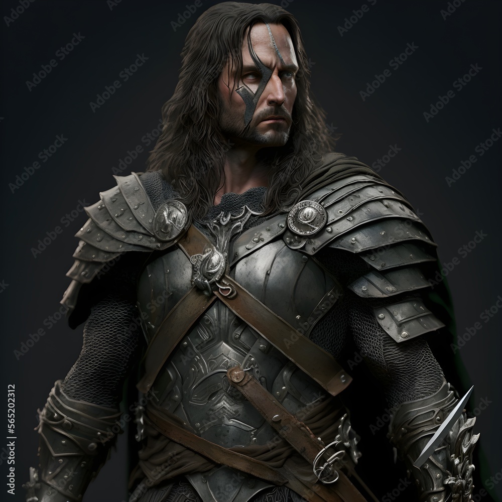 full body Aragorn by Bruce Holwerdasleeveless armor Mark Legue Jeremy Mann Realistic 8k sharp ...