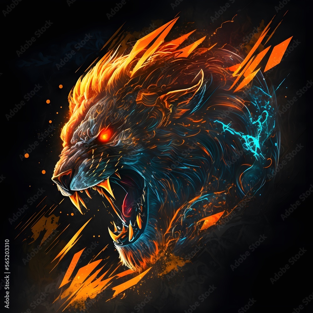 epic lion with fire logo created using AI Generative Technology Stock ...