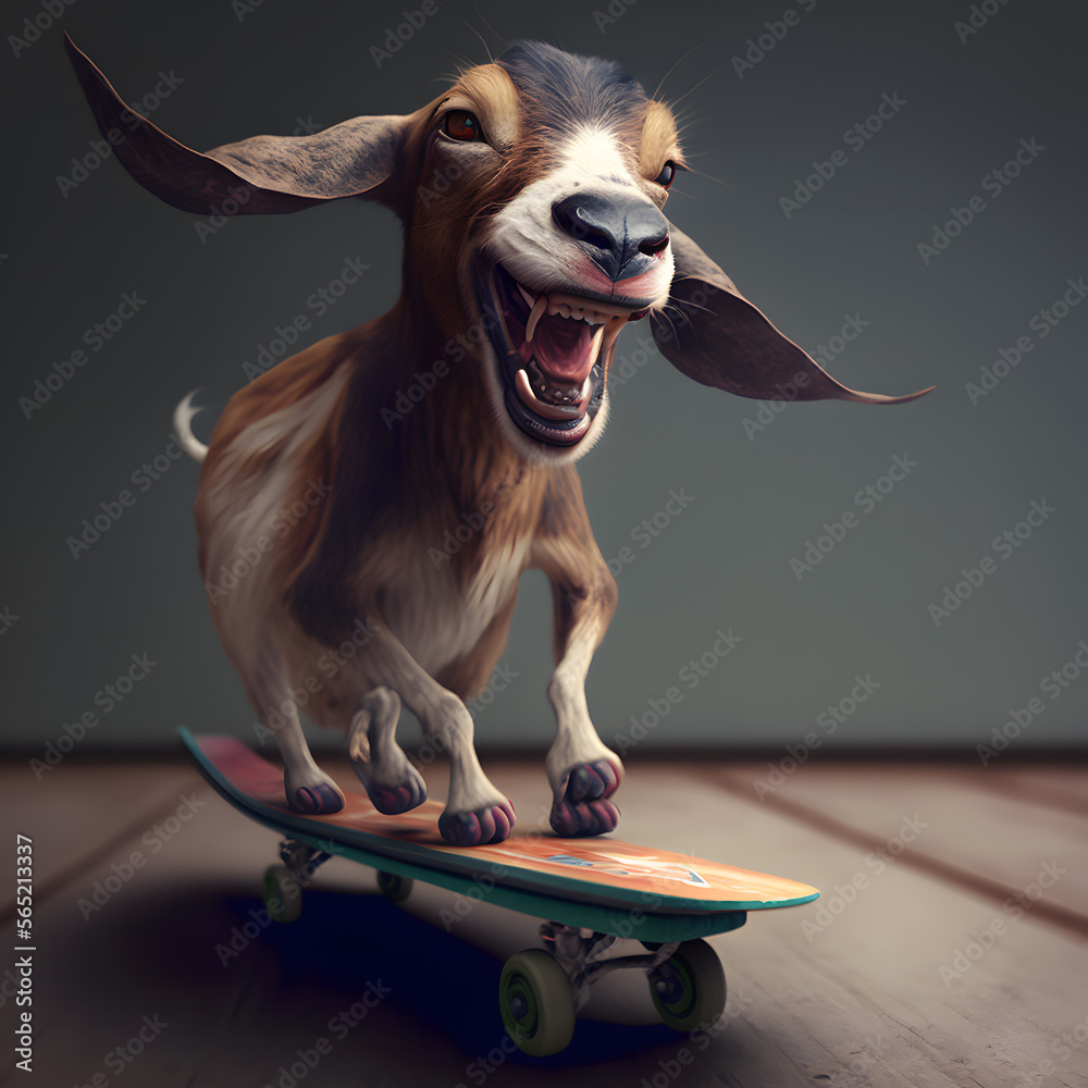 Goats Riding A Skateboard