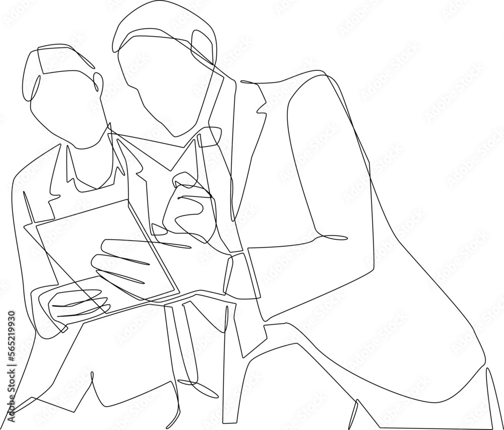 Continuous one line drawing businesswoman sitting and consulting with ...