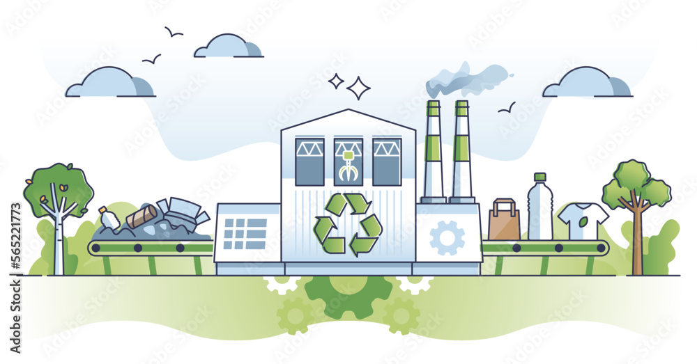 Waste processing facility for trash sorting and recycling outline ...