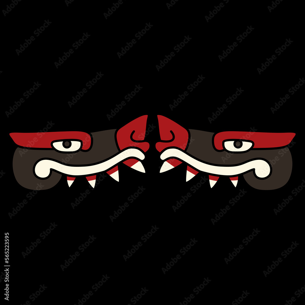 Symmetrical animal design with two monster animal heads with sharp ...