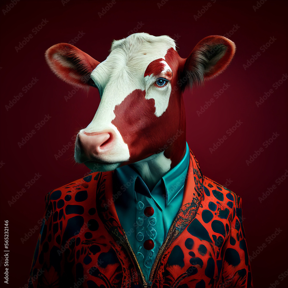 Realistic lifelike cow cows in dapper high end luxury formal suit and ...