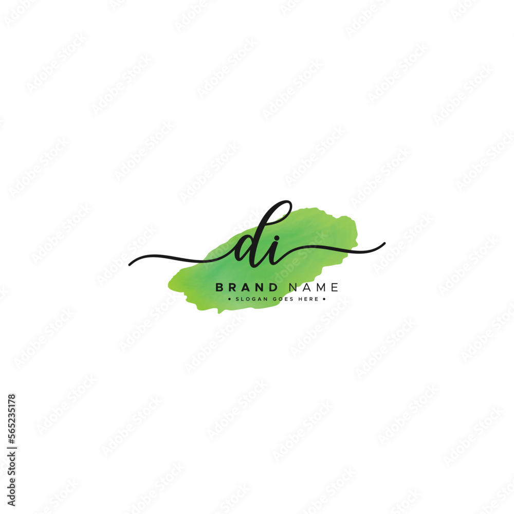 Vetor de Watercolor Signature logo for Initial Letter DI - Vector Logo ...