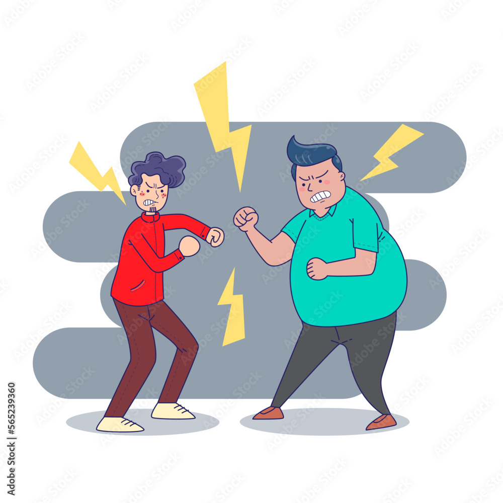 Big isolated two Young men fighting between themselves with anger ...