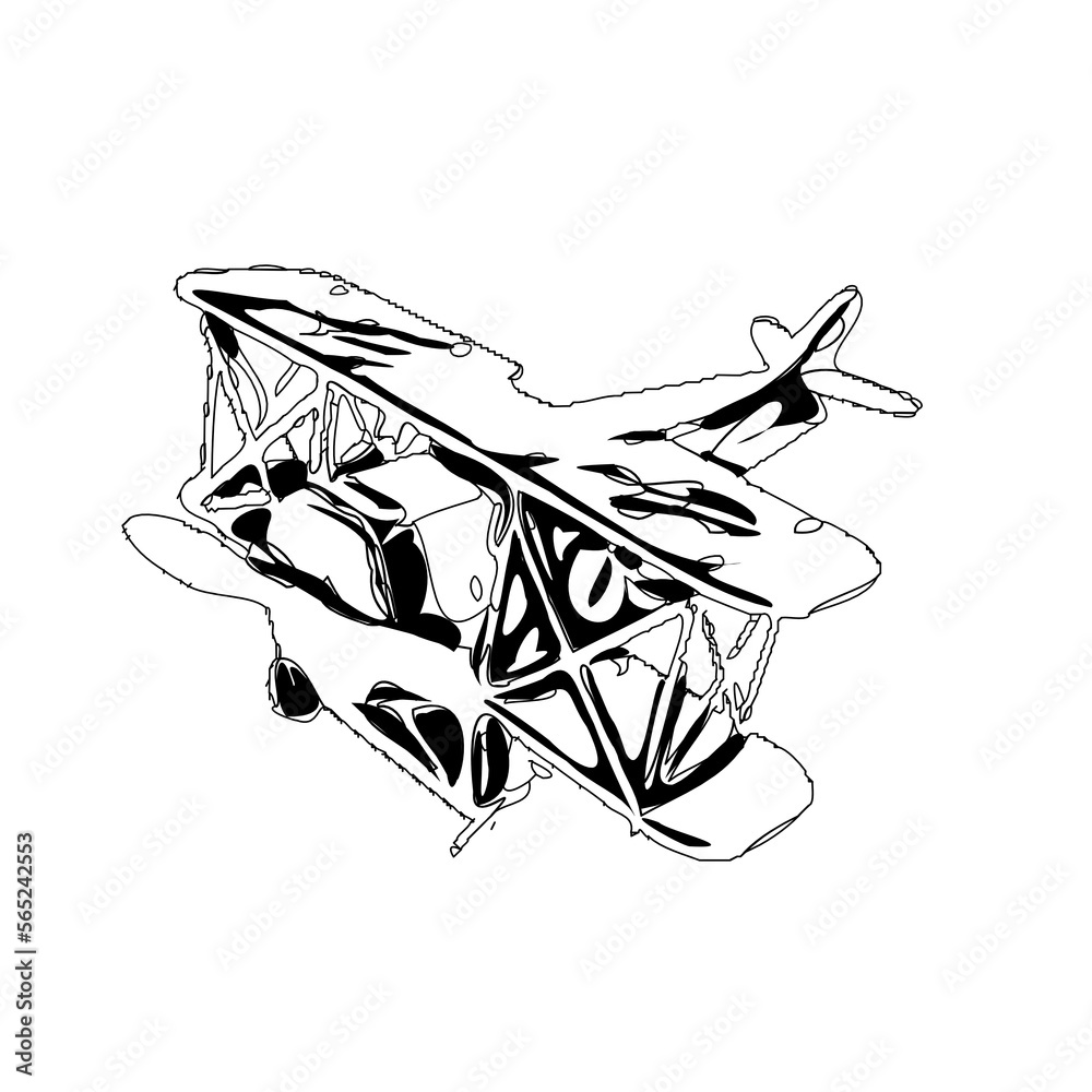 black and white sketch of a classic airplane with transparent ...
