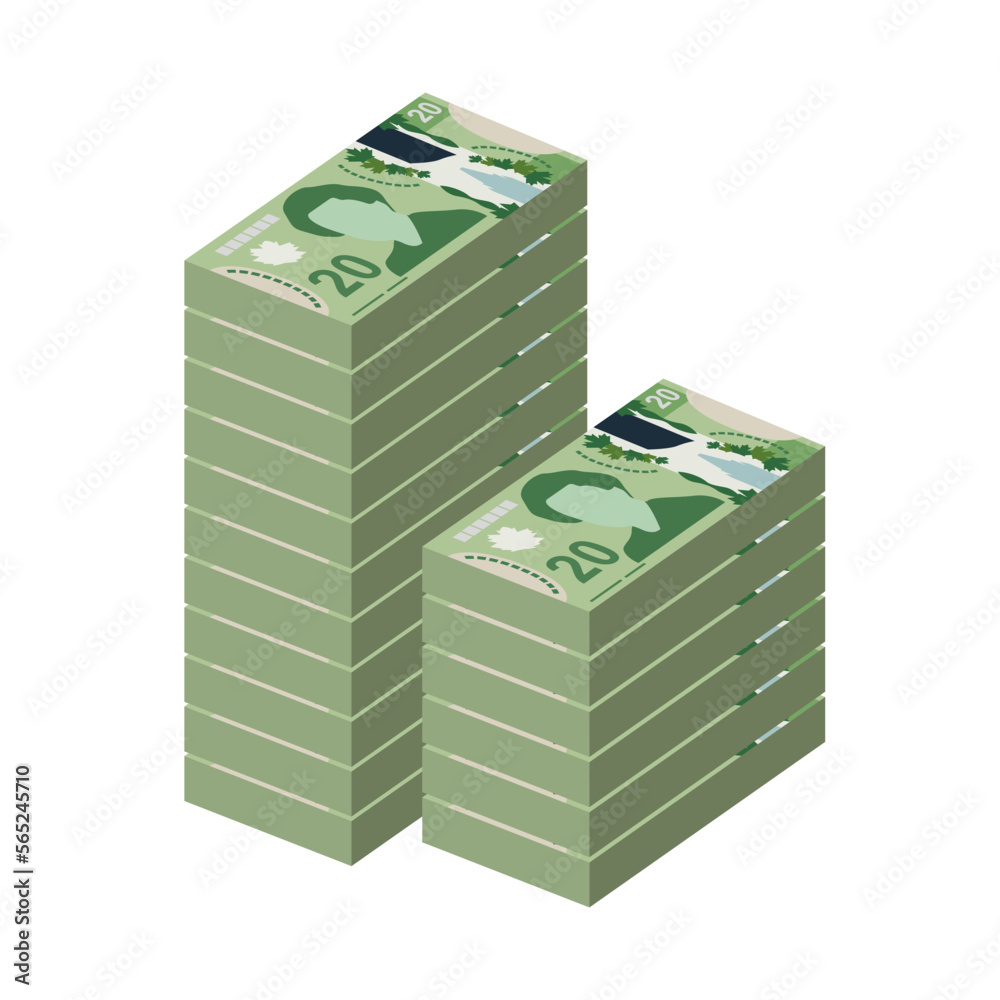 Canadian Dollar Vector Illustration. Canada money set bundle banknotes ...