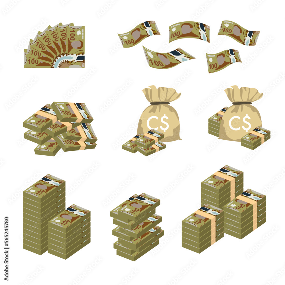 Canadian Dollar Vector Illustration. Huge packs of Canada money set ...
