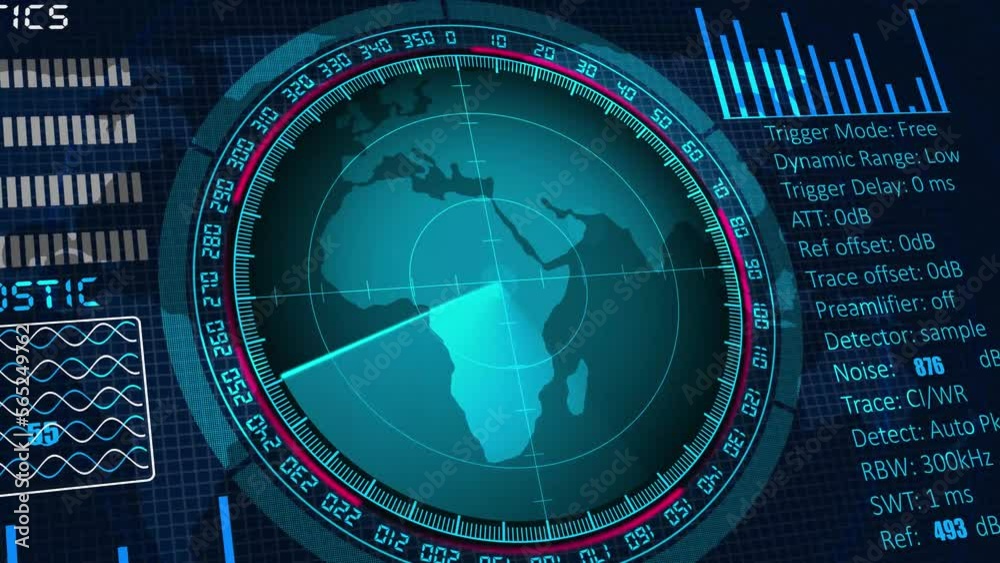 Radar HUD Screen Animation 4K. Motion graphic of colorful sonar radar ...