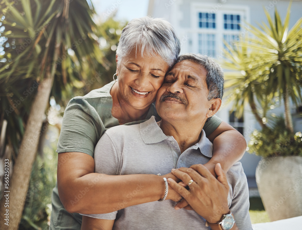 Senior Couple And Old Man And Woman Hug With Love Care And Support