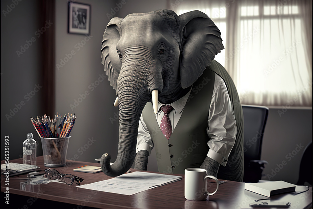 elephant wearing a suit and working in an office ai generated Stock ...