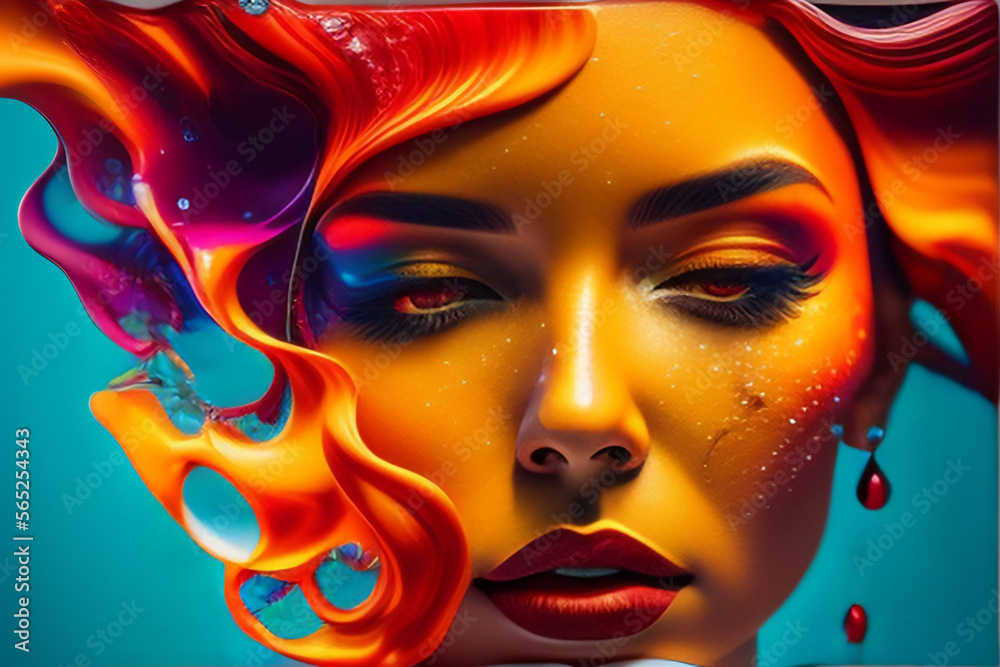 Abstract ink and paint digital concept art with human faces for flyers ...