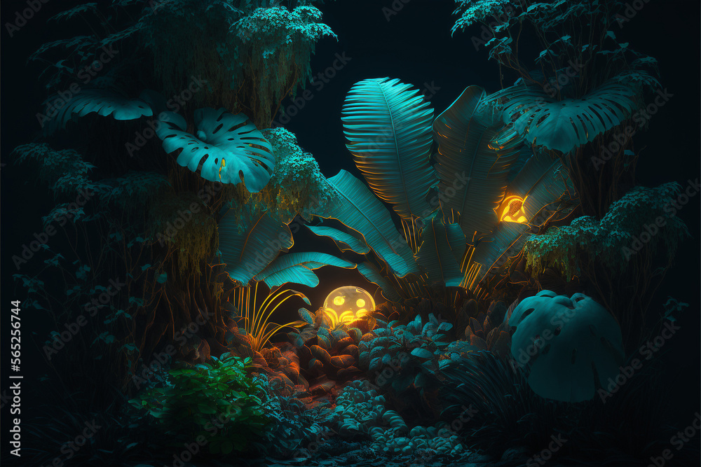 Mystical 3D Bioluminescent Jungle: An AI-Generated Render of an ...