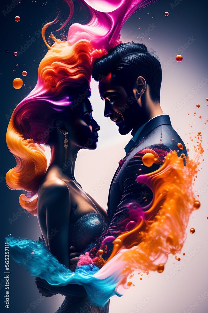 Abstract ink and paint digital concept art with human faces for flyers ...