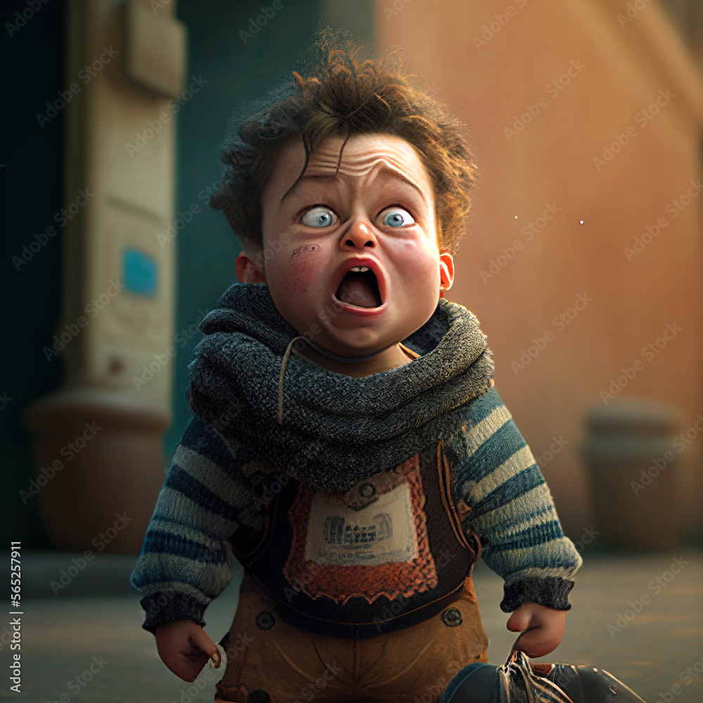 animated 3d illustration of scared child yelling ai generated Stock ...
