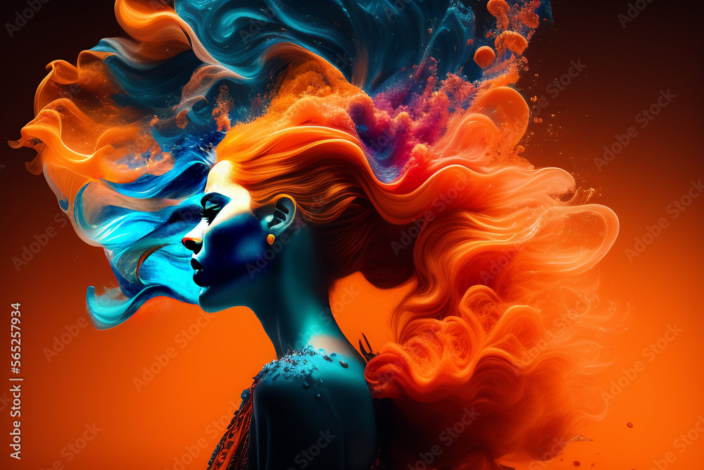 Abstract ink and paint digital concept art with human faces for flyers ...