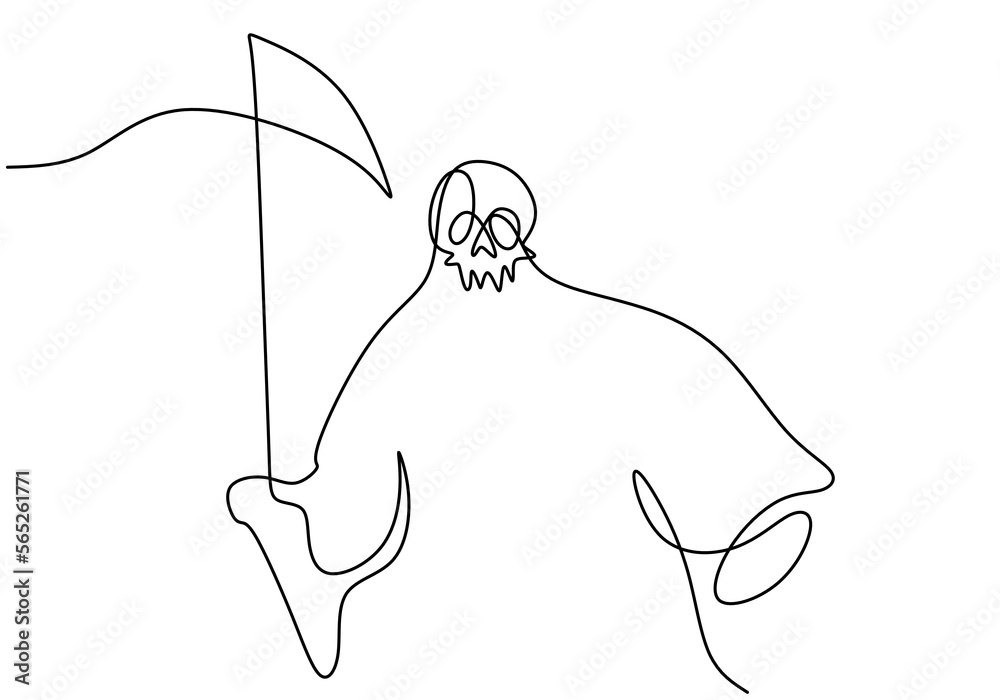 Hand drawing one line of Angel of Death isolated on white background ...