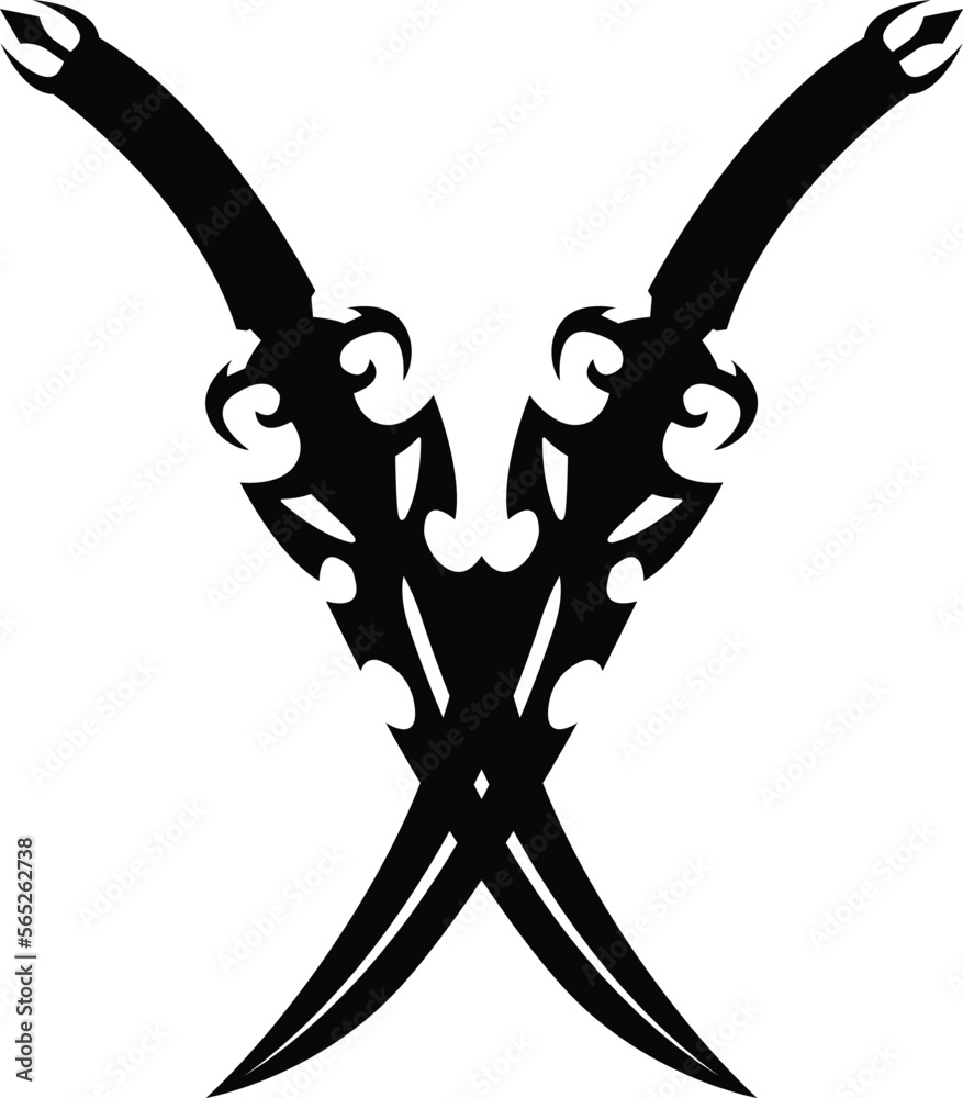 Crossed scimitar swords template with simple vector symbol in flat ...