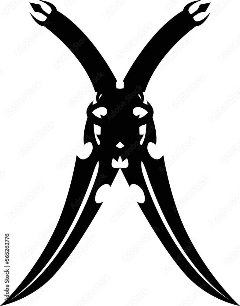 Crossed scimitar swords logo template with simple vector symbol in flat ...