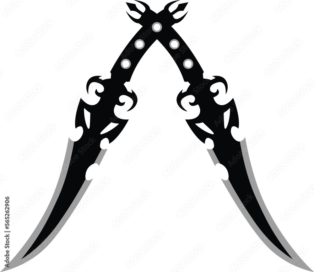 Crossed scimitar swords logo template with simple vector symbol in flat ...
