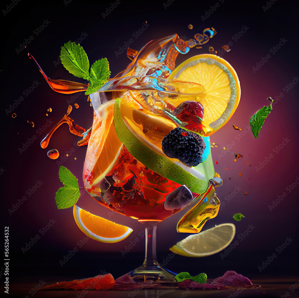 Fantastic food photography of colorful cocktail in the bar with ...