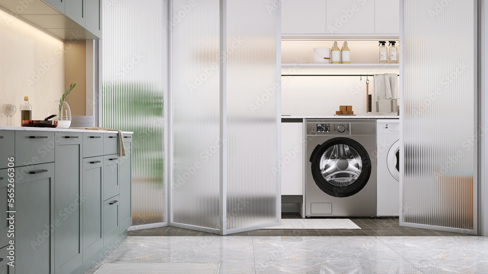 Modern design white frame, reeded glass panel folding door, partition ...