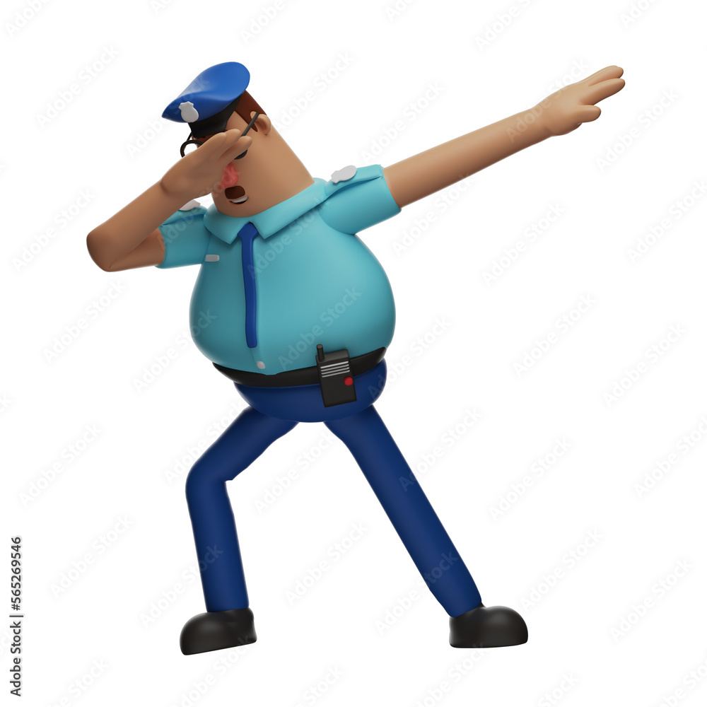 3D Funny Police Cartoon Character with Dab pose, 3D police funny ...