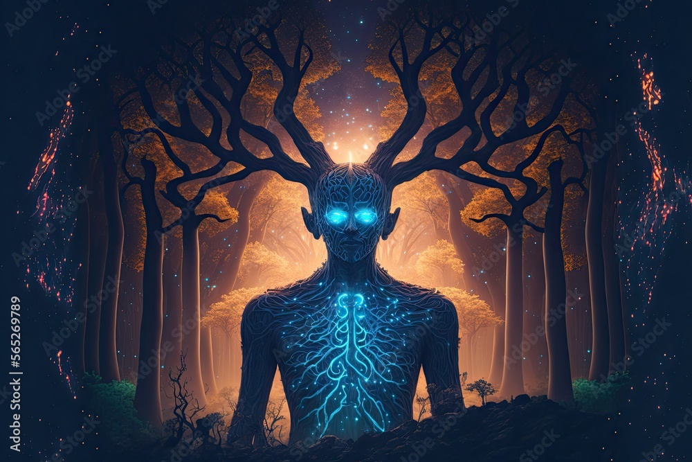 ภาพประกอบสต็อก godlike entity of nature in a forest, illustration, ai ...