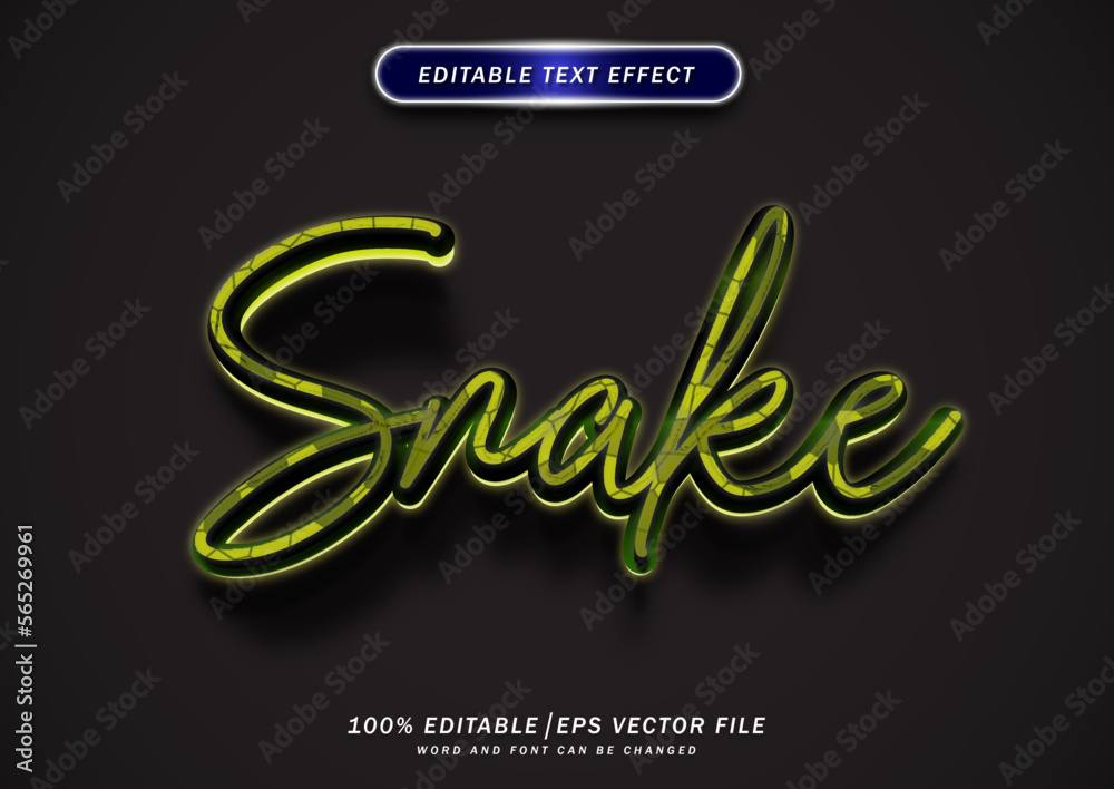 Editable text effect snake. 3d wild and skin font style Stock Vector ...