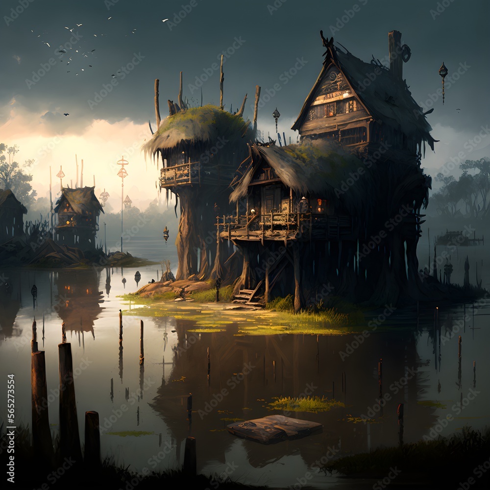 swamp village on stilts elden ring fantasy art concept art high detail ...