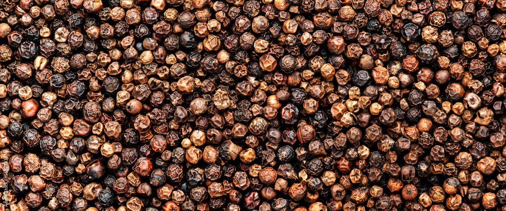 Black pepper, peppercorns, dry spice, food background texture, top view ...