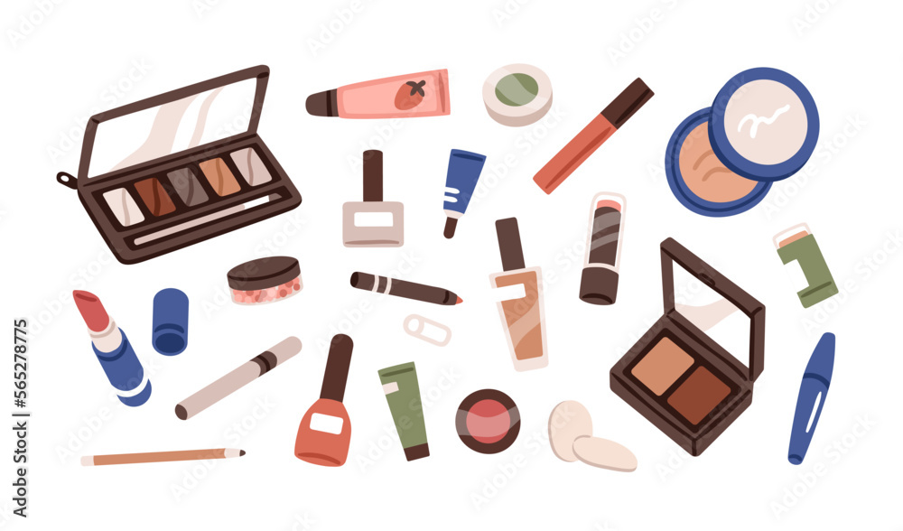 Makeup decorative cosmetics set. Beauty products, make-up items ...