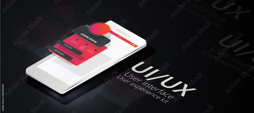 Toolkit Ui Ux Scene Creator Mobile Application Design Smartphone Mockup With Active Blocks And