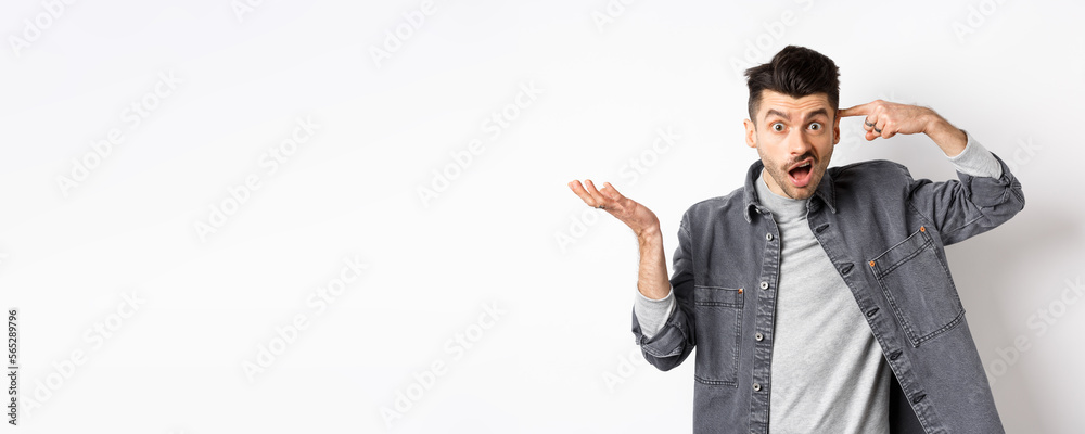 Are you crazy. Angry man scolding person for stupid actions, pointing ...