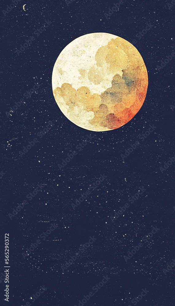 Big moon In the clear night sky illustration illustration art Generative AI Content by ...