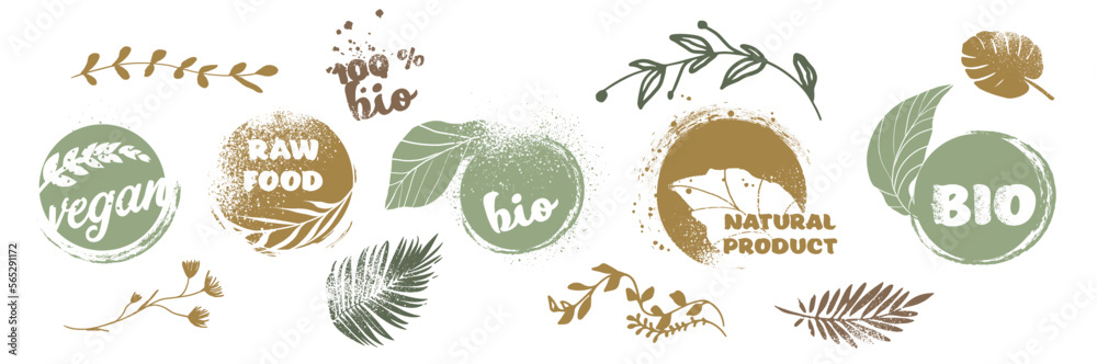 Vetor de Big collection of bio, vegan, organic, raw, eco and healthy ...