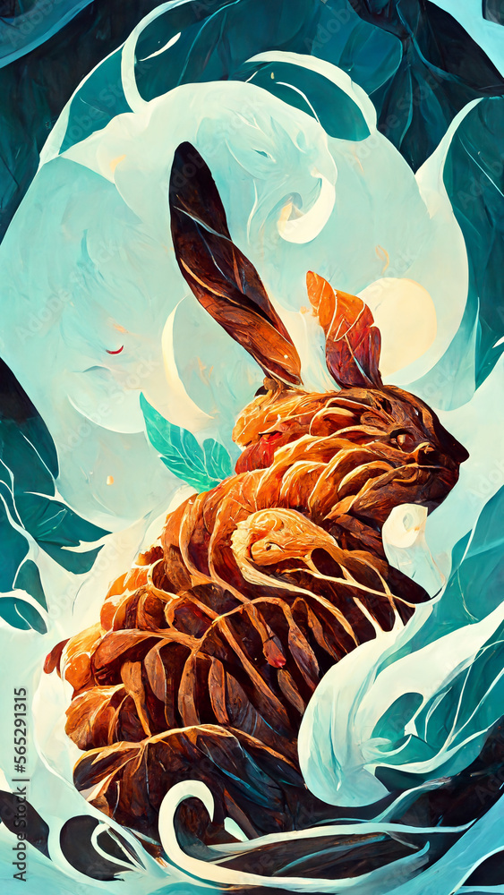 mid-autumn festival wood carving rabbit illustration art Generative AI ...