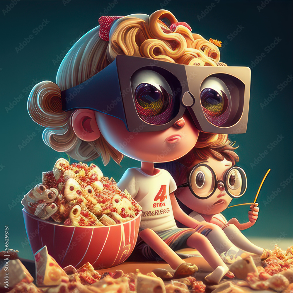 cartoon character watching movie Generative AI Stock Illustration ...